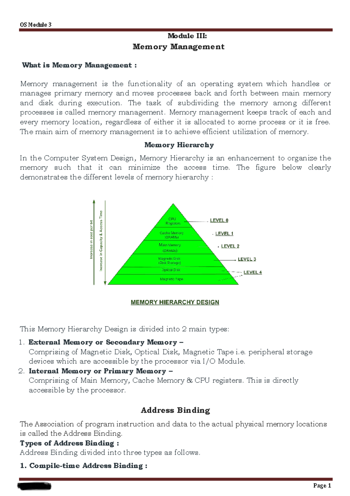 OS Module 3: Comprehensive Guide to Memory Management - Studocu
