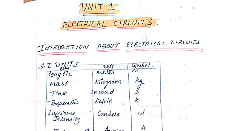UNIT 1: INTRODUCTION TO ELECTRICAL CIRCUITS - NOTES - Studocu