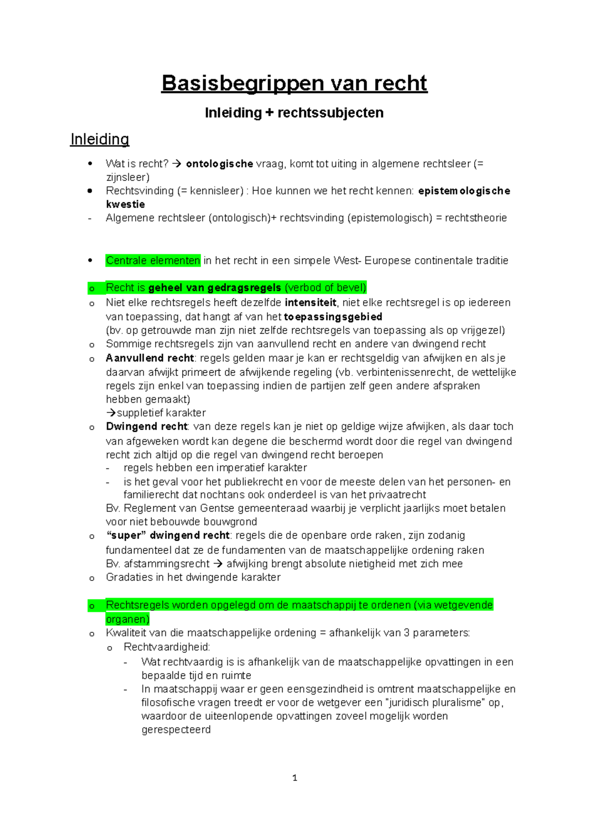 Basisbegrippen van recht (inleiding+ rechtssubjecten) - Basisbegrippen ...