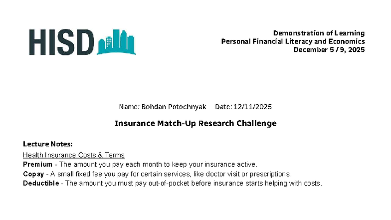 Demonstration of Learning: Personal Financial Literacy & Economics (12. ...