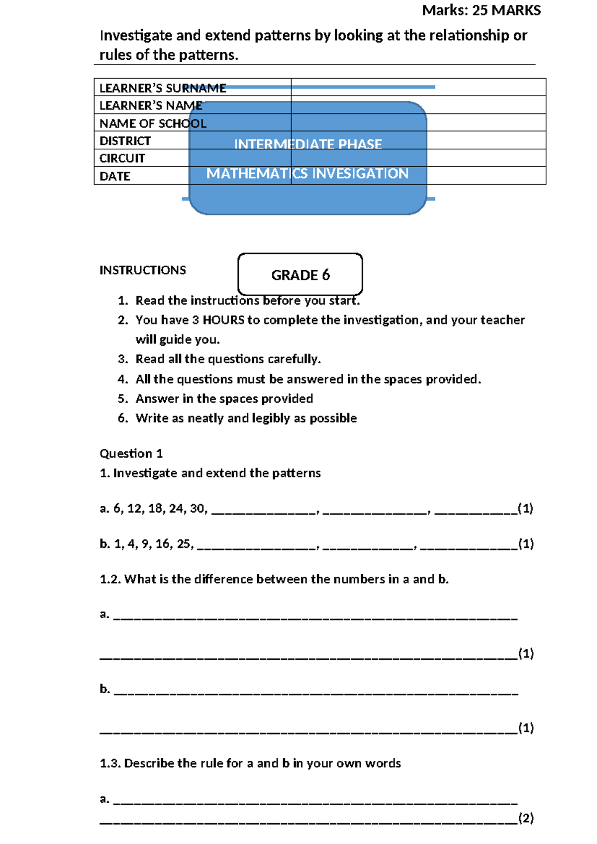 Grade 6 Mathematics Investigation Term 2 - Fountain Primary School ...