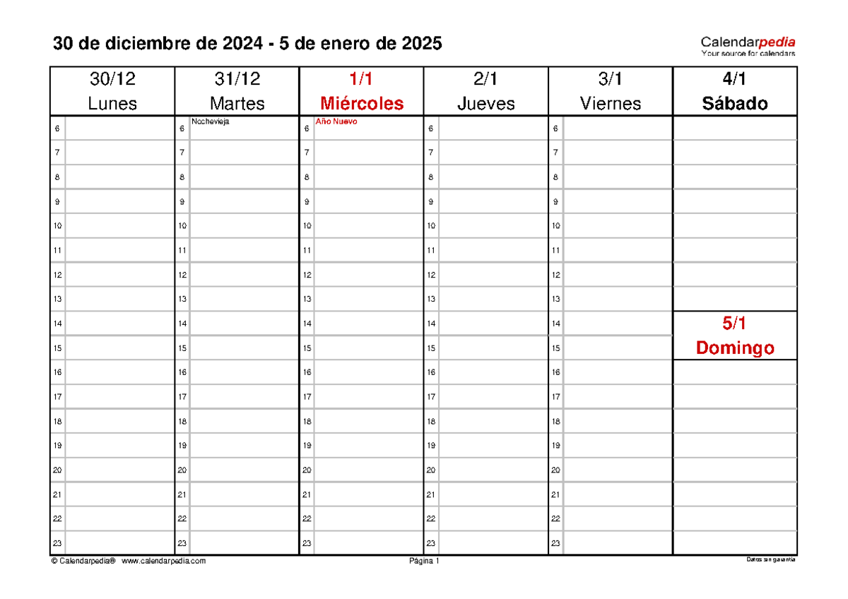 Calendario Semanal 2025 con Horarios Detallados - Studocu
