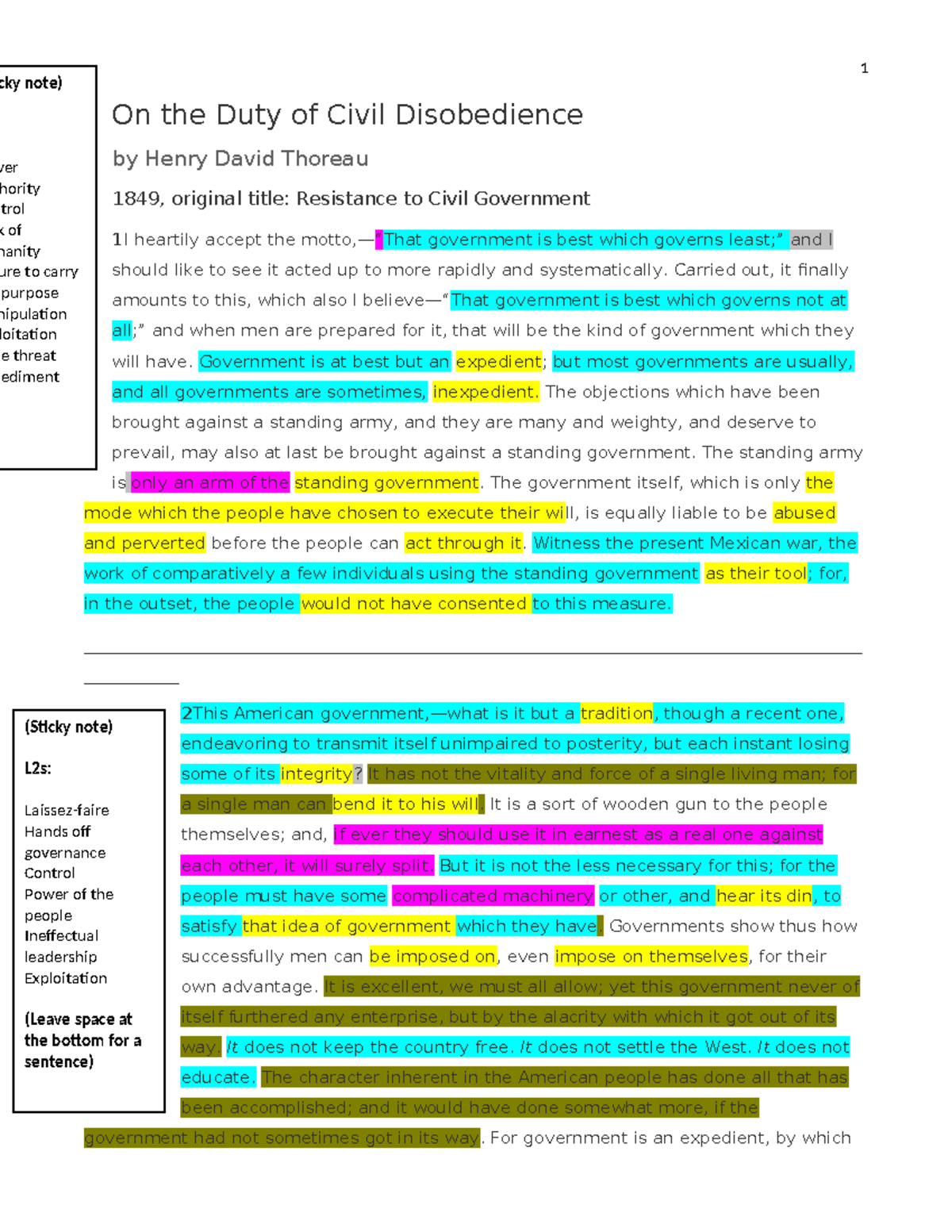 Pd. 1 Essay Notes: On the Duty of Civil Disobedience Analysis - Studocu