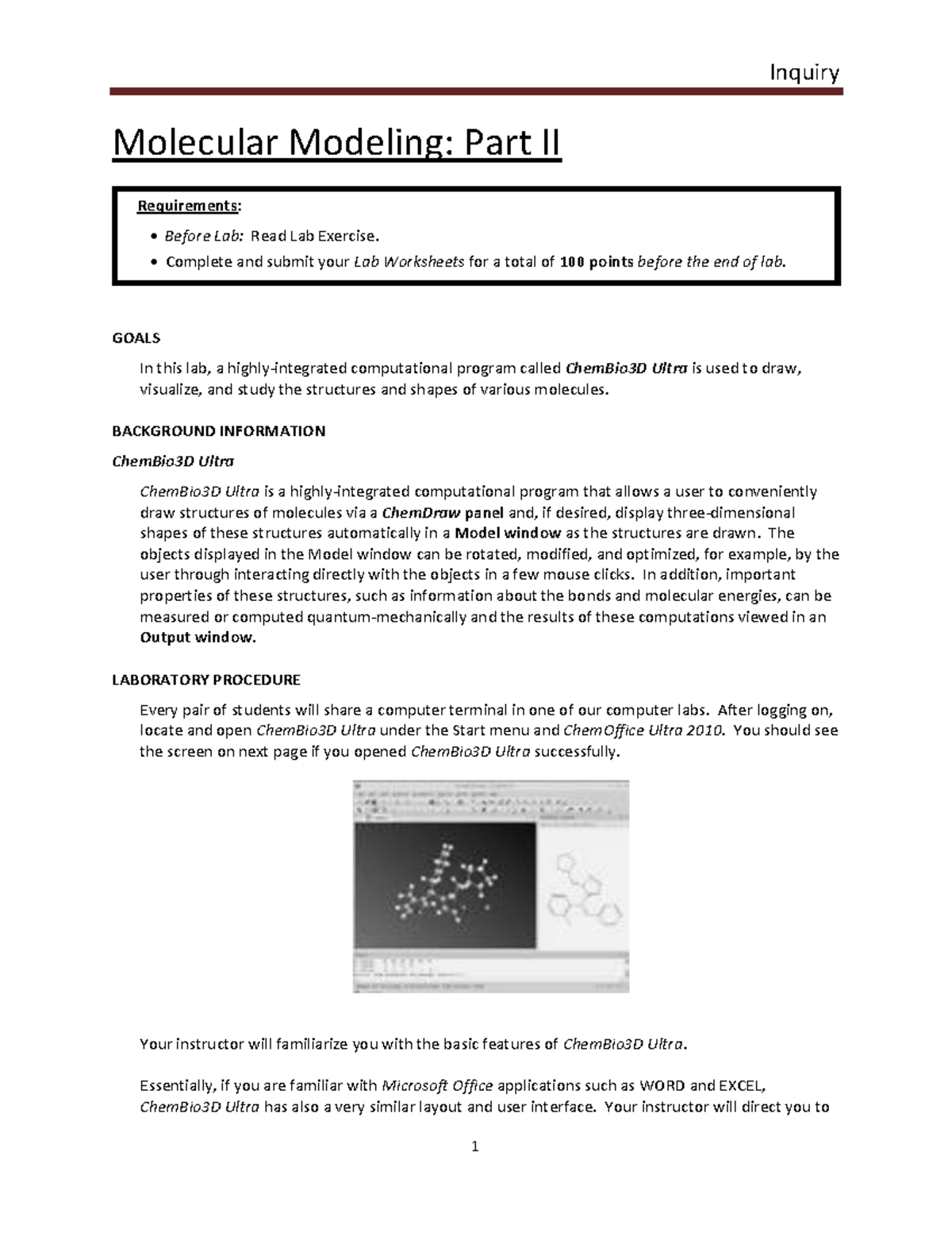 Molecular Modeling II: Lab Exercise with ChemBio3D Ultra Guide - Studocu
