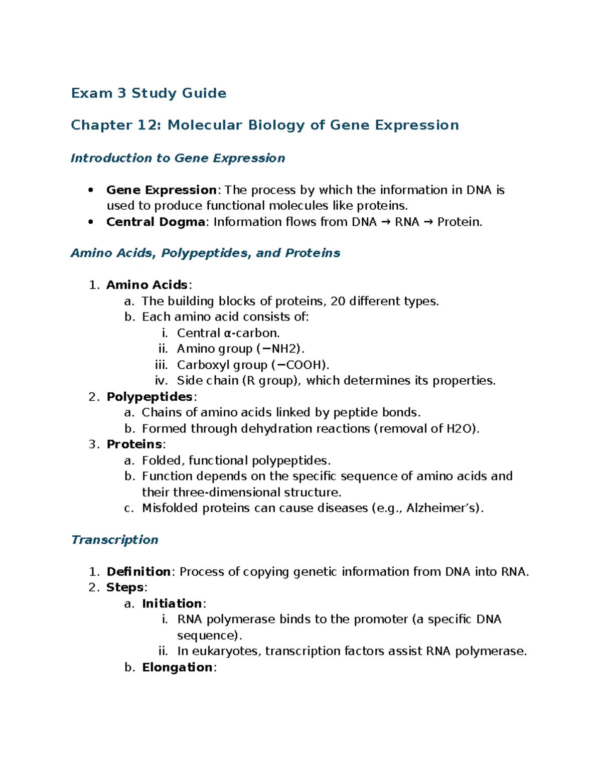 Genetics exam 3 study guide - Exam 3 Study Guide Chapter 12: Molecular ...
