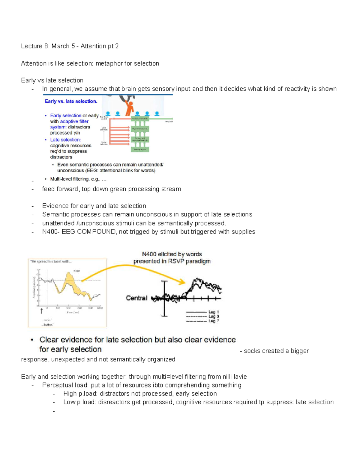PSYB51 Lecture 8: Attention Selection - Early vs Late Processing ...