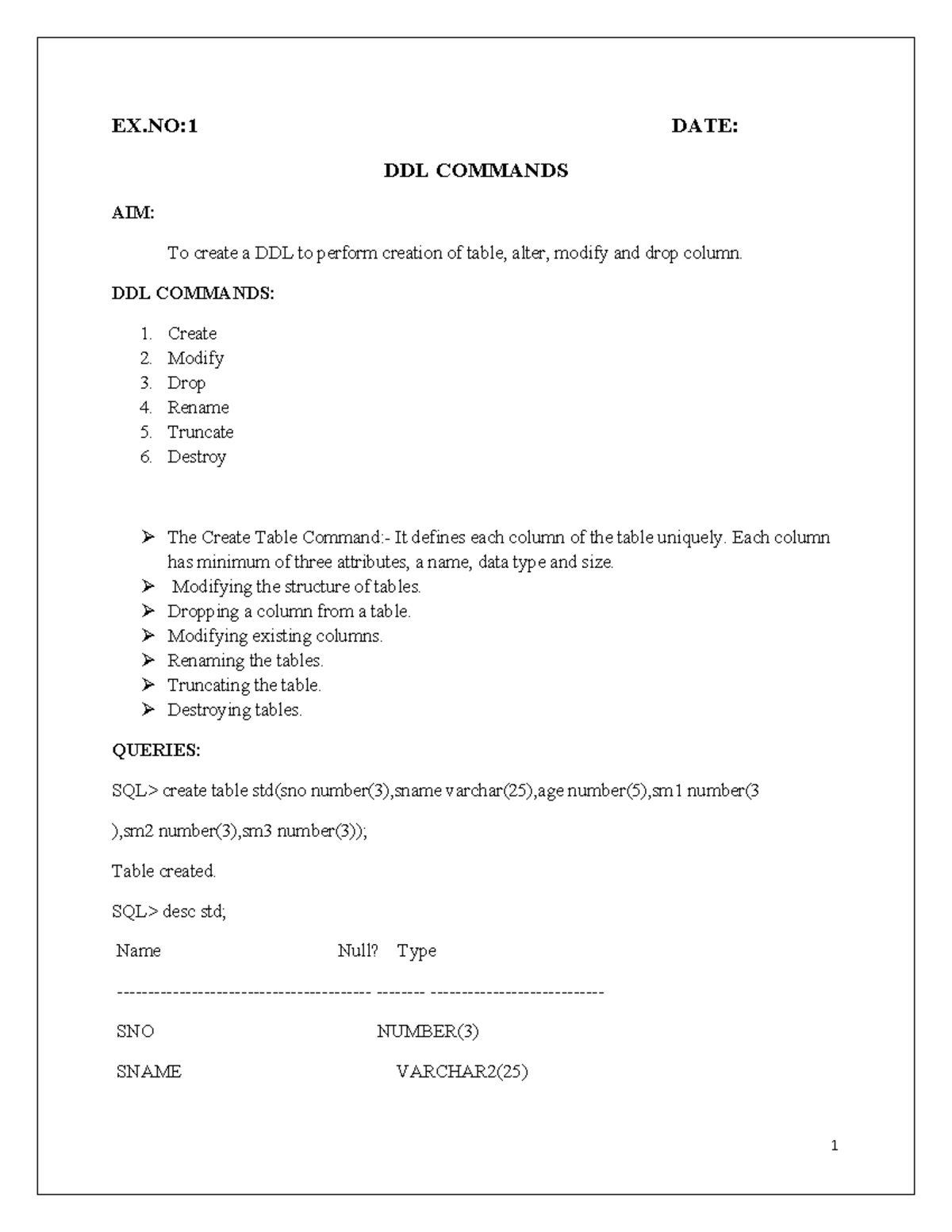 RDBMS Lab Final: SQL Queries & Commands (DBMS Connectivity) - Studocu