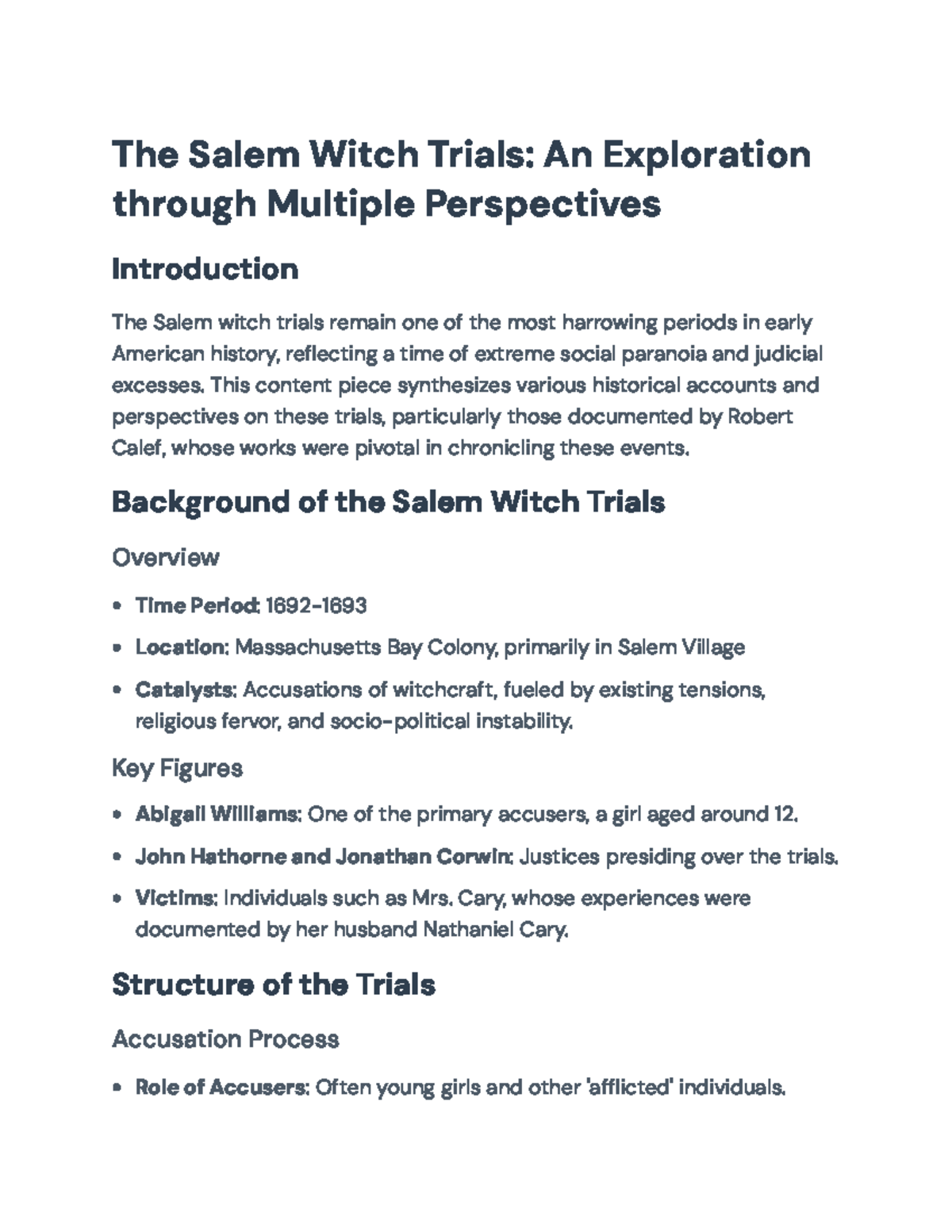 The Salem Witch Trials: Judicial Excesses and Perspectives (HIST 101 ...