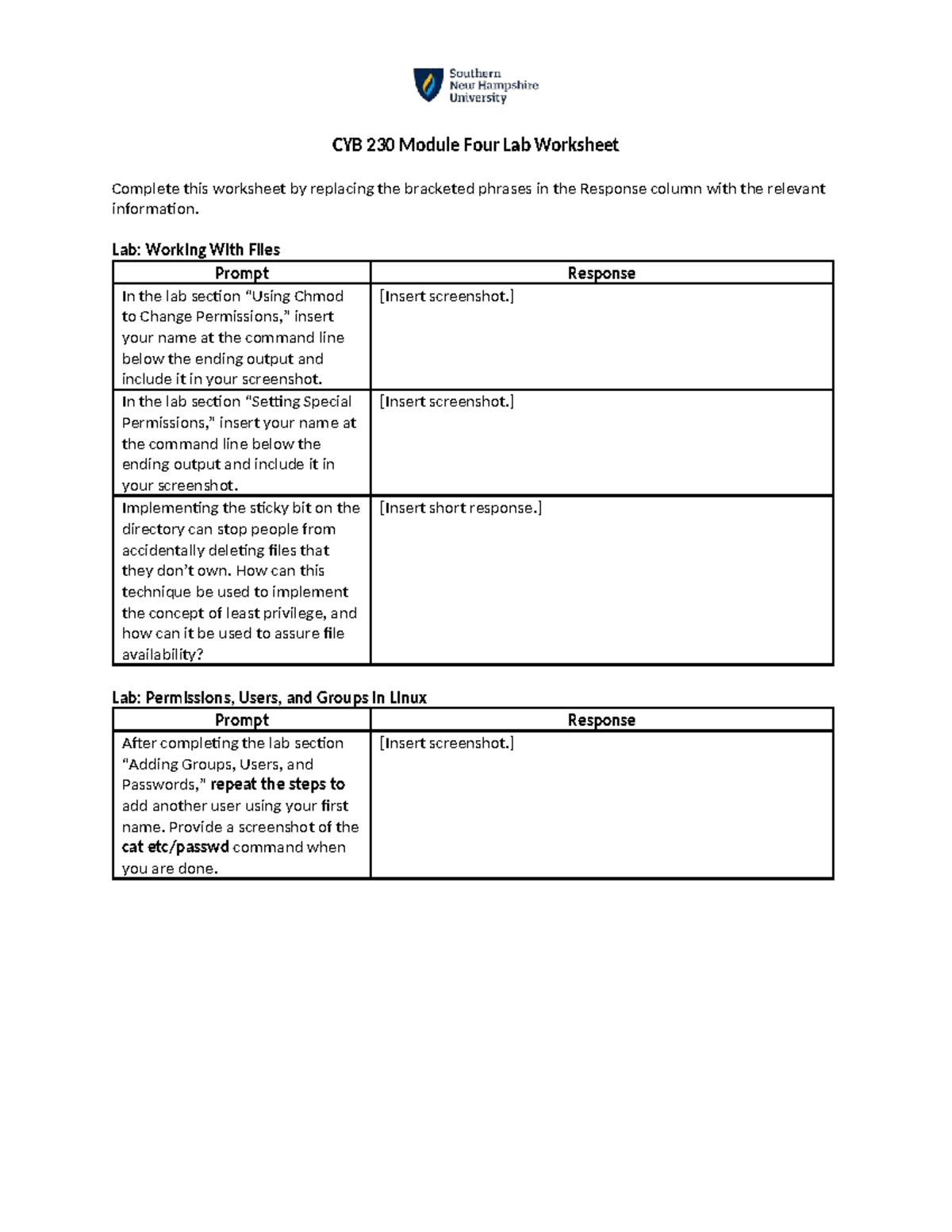 CYB 230 Module 4 Lab Worksheet: Working with Files and Permissions ...