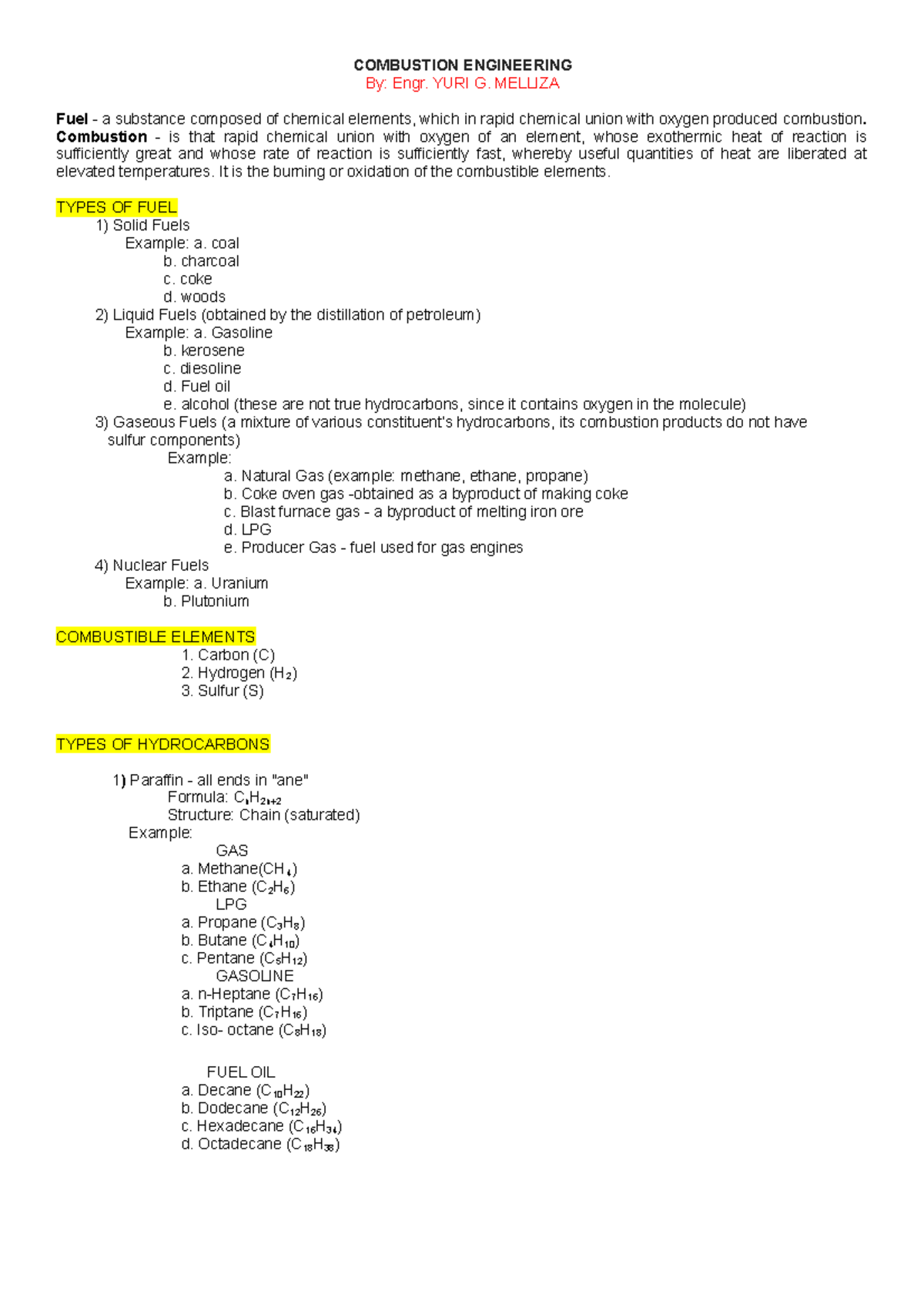 Combustion Engineering - COMBUSTION ENGINEERING By: Engr. YURI G ...
