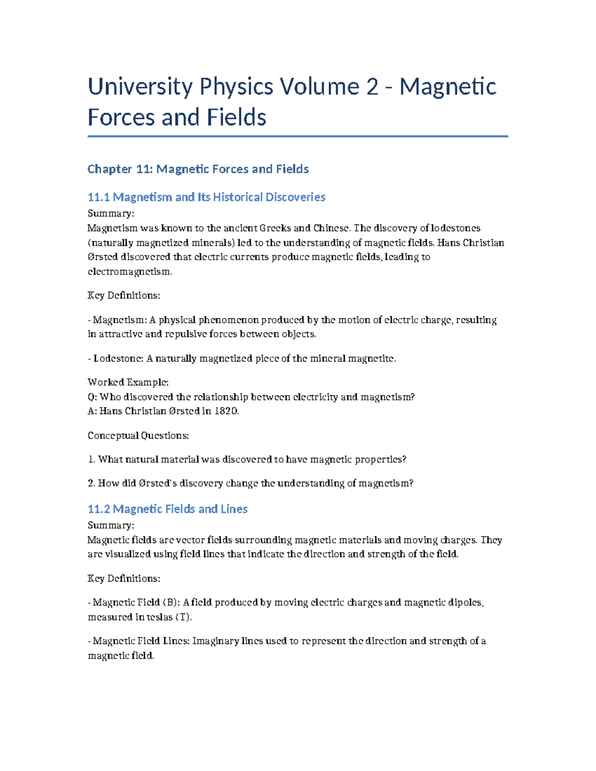 University Physics 2: Magnetic Forces & Fields Chapter 11 Notes - Studocu