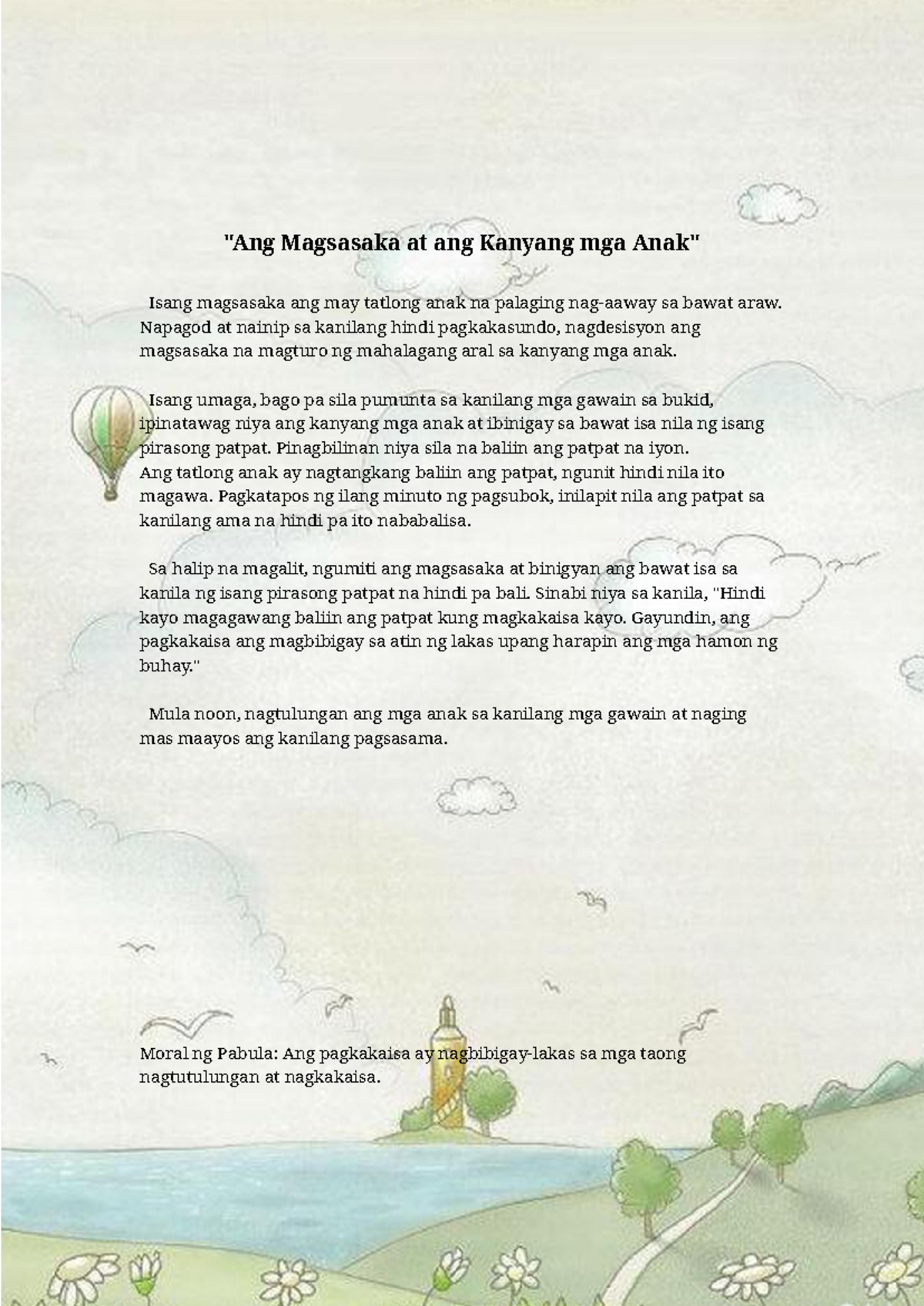 Moral ng Pabula sa Klasikong Kuwento: Ang Magsasaka at ang Kanyang mga ...