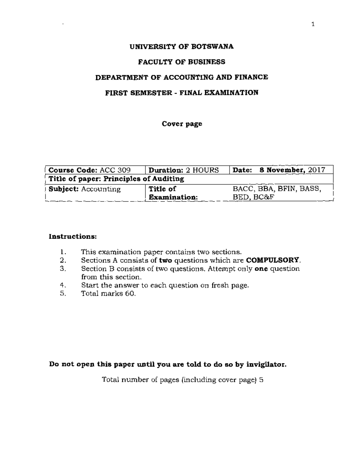 ACC 309 Final Exam 2017 - Principles of Auditing Overview - Studocu