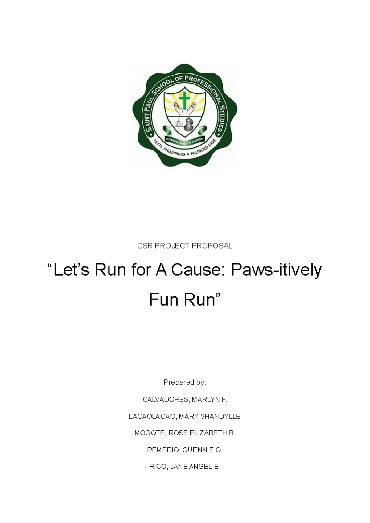 CSR Project Proposal: Run for a Cause - Fun Run Initiative - Studocu