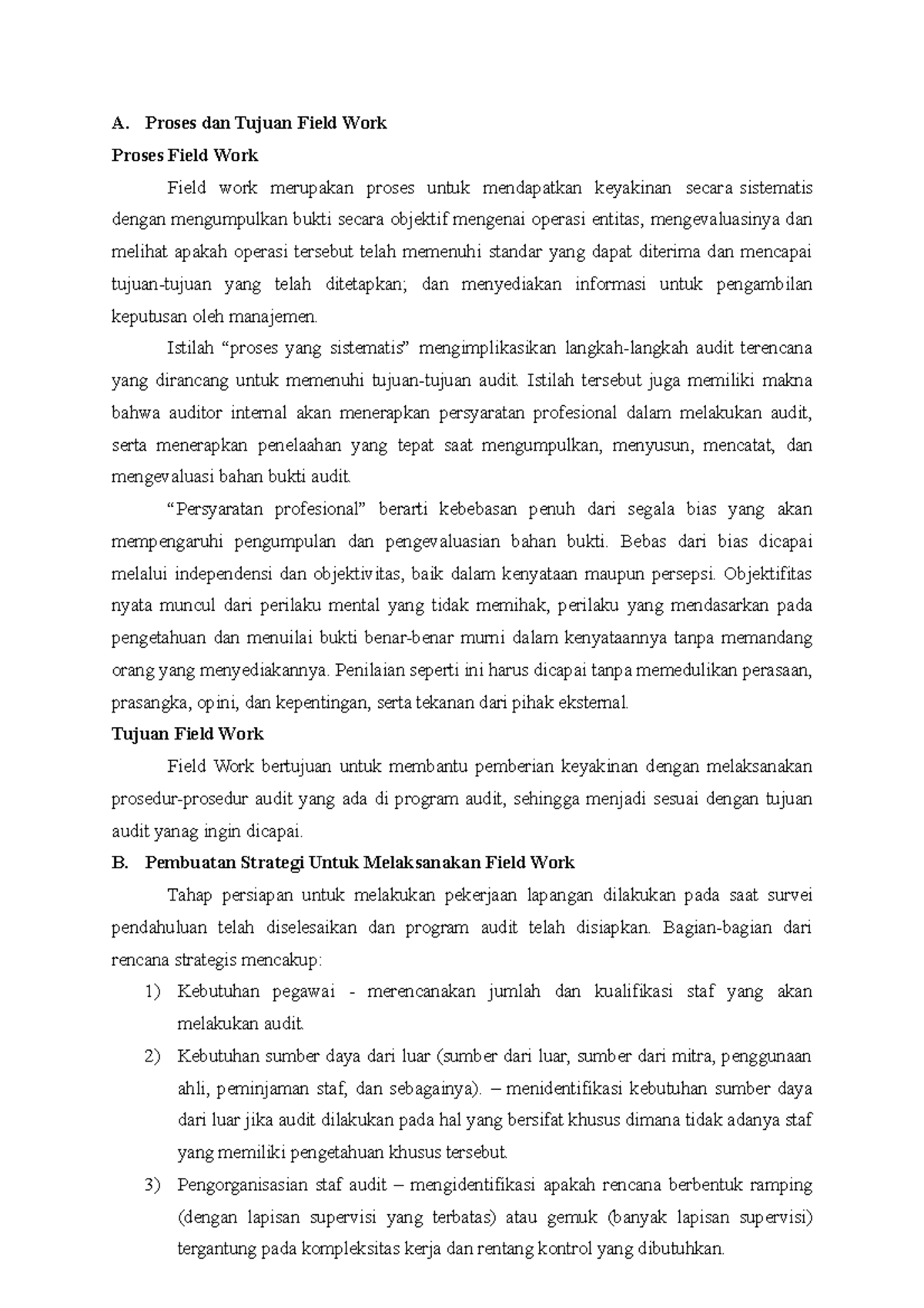 Audit Internal: Proses dan Tujuan Field Work Audit (FI 101) - Studocu