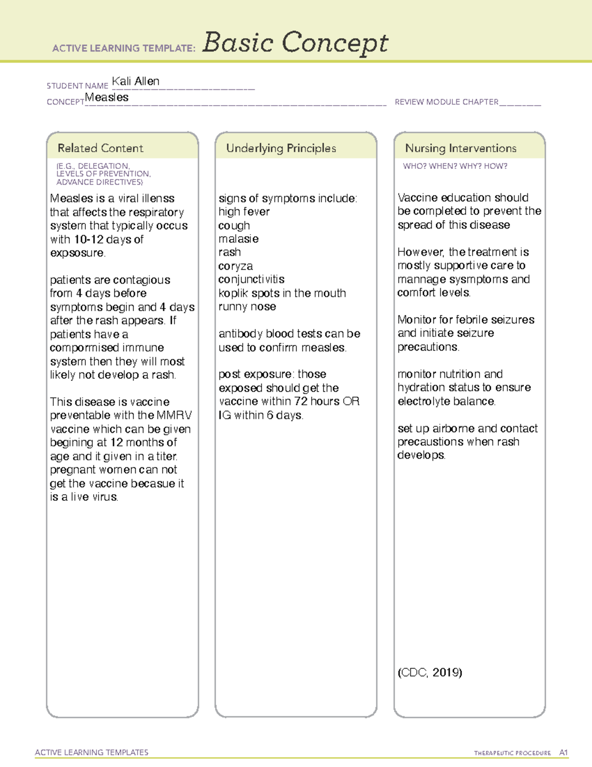 ALT basic concept Measles - ACTIVE LEARNING TEMPLATE: Basic Concept ...