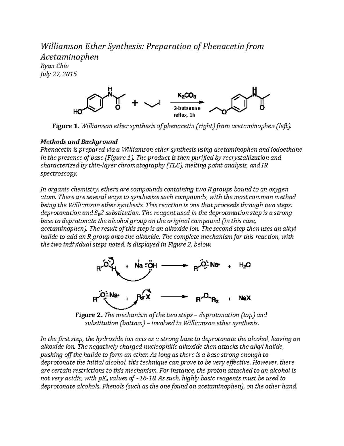 Williamson Ether Synthesis Lab Report From Acetaminophen To Phenacetin
