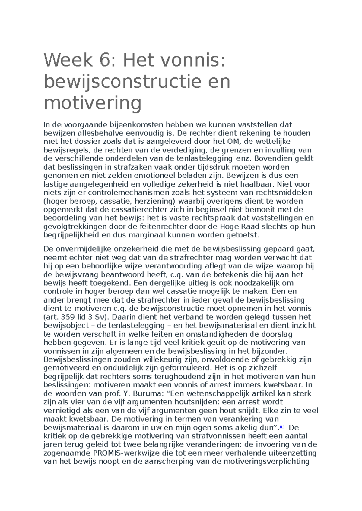 Week 6 - Het Vonnis: Bewijsconstructie en Motivering in Strafrecht ...
