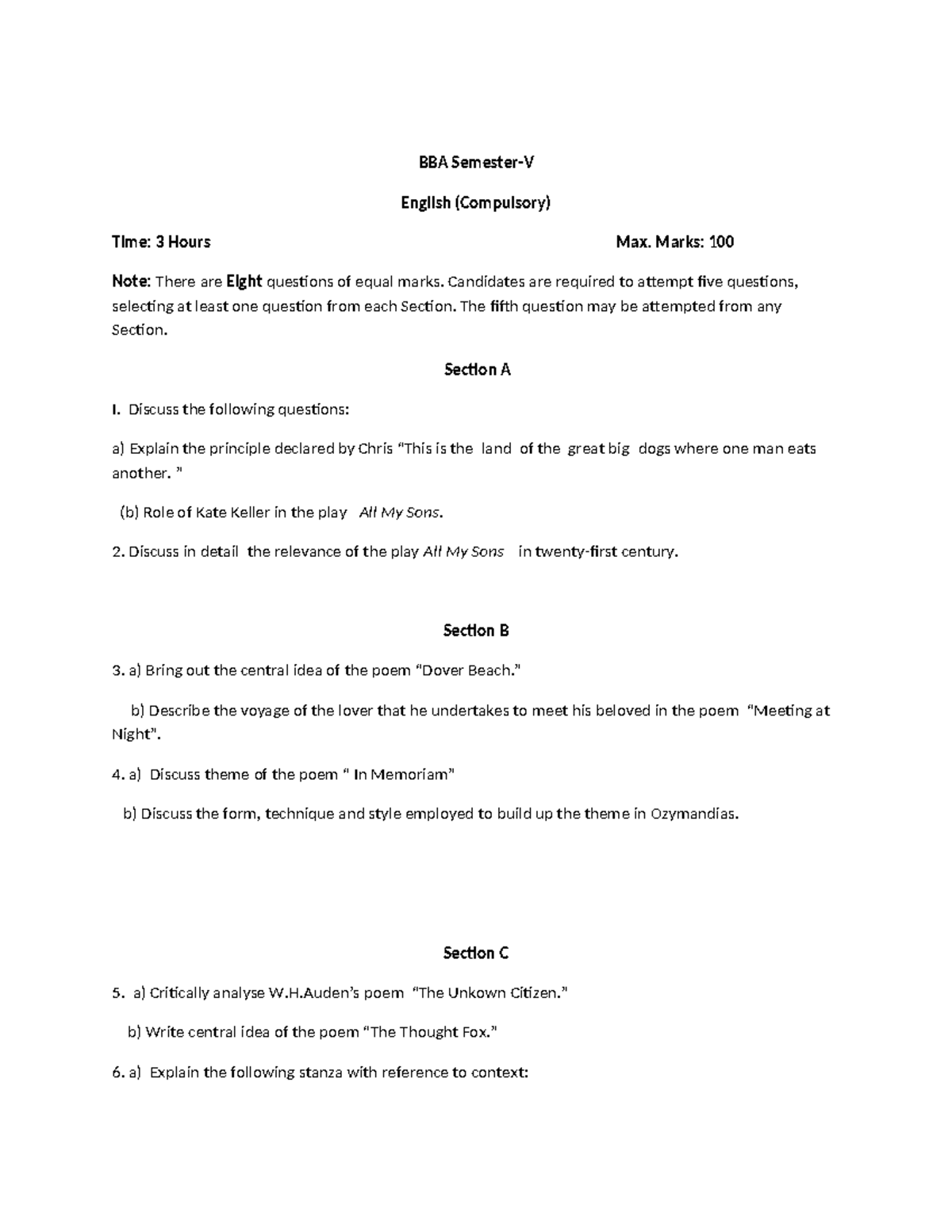 BBA English Compulsory Exam Guide: Key Questions & Analysis - Studocu