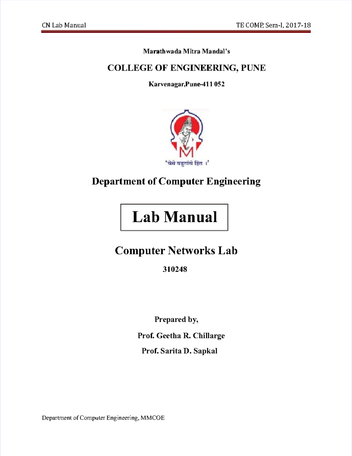 CN Lab Manual TE COMP: Computer Networks Lab Guide for Semester I - Studocu