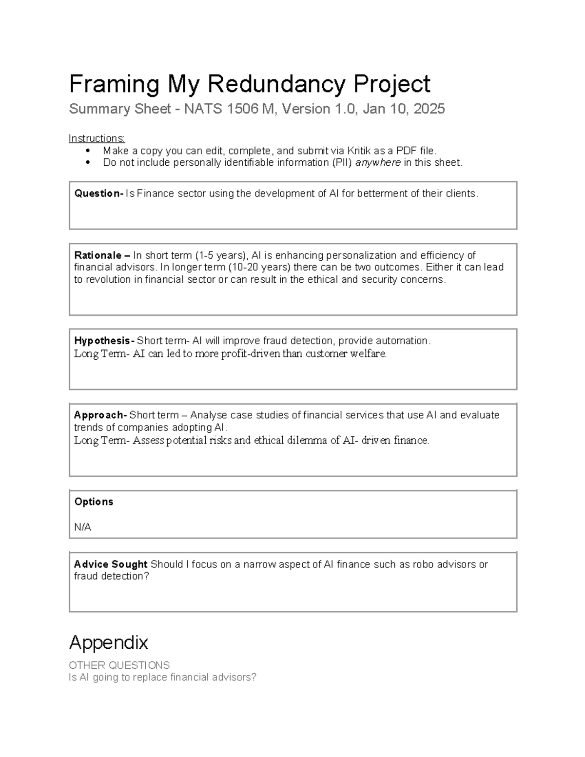 Framing My Redundancy Project - Framing My Redundancy Project Summary ...