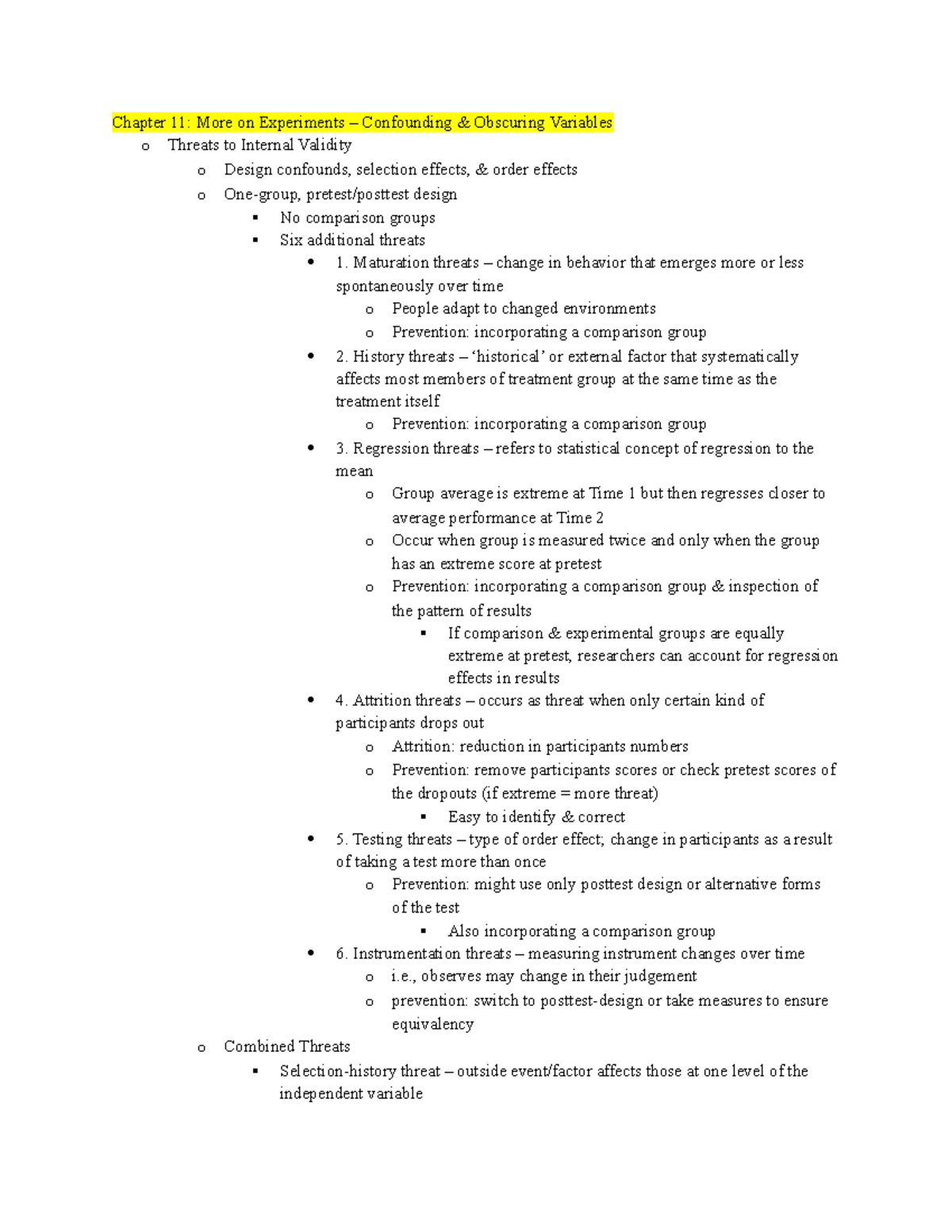 Psych 302: Unit 3 Notes on Experiments & Variable Threats - Studocu