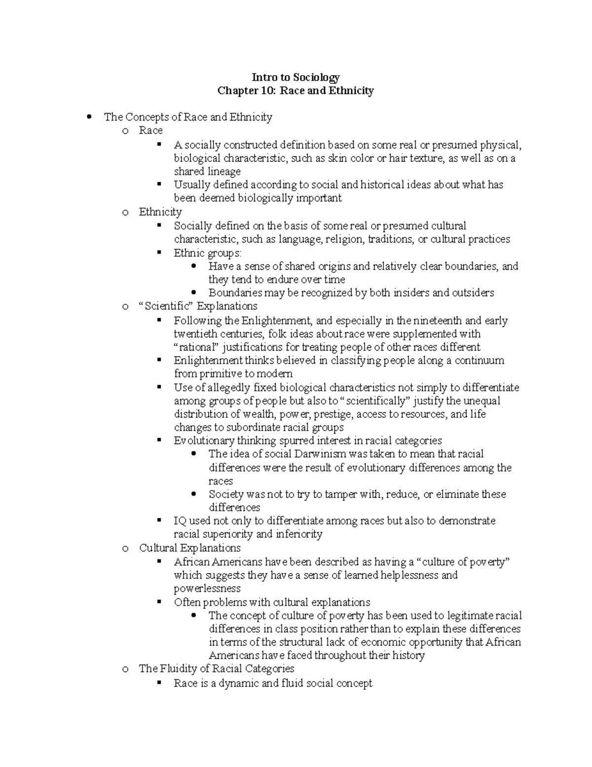 Chapter 10: Race and Ethnicity Notes - Intro to Sociology Chapter 10 ...