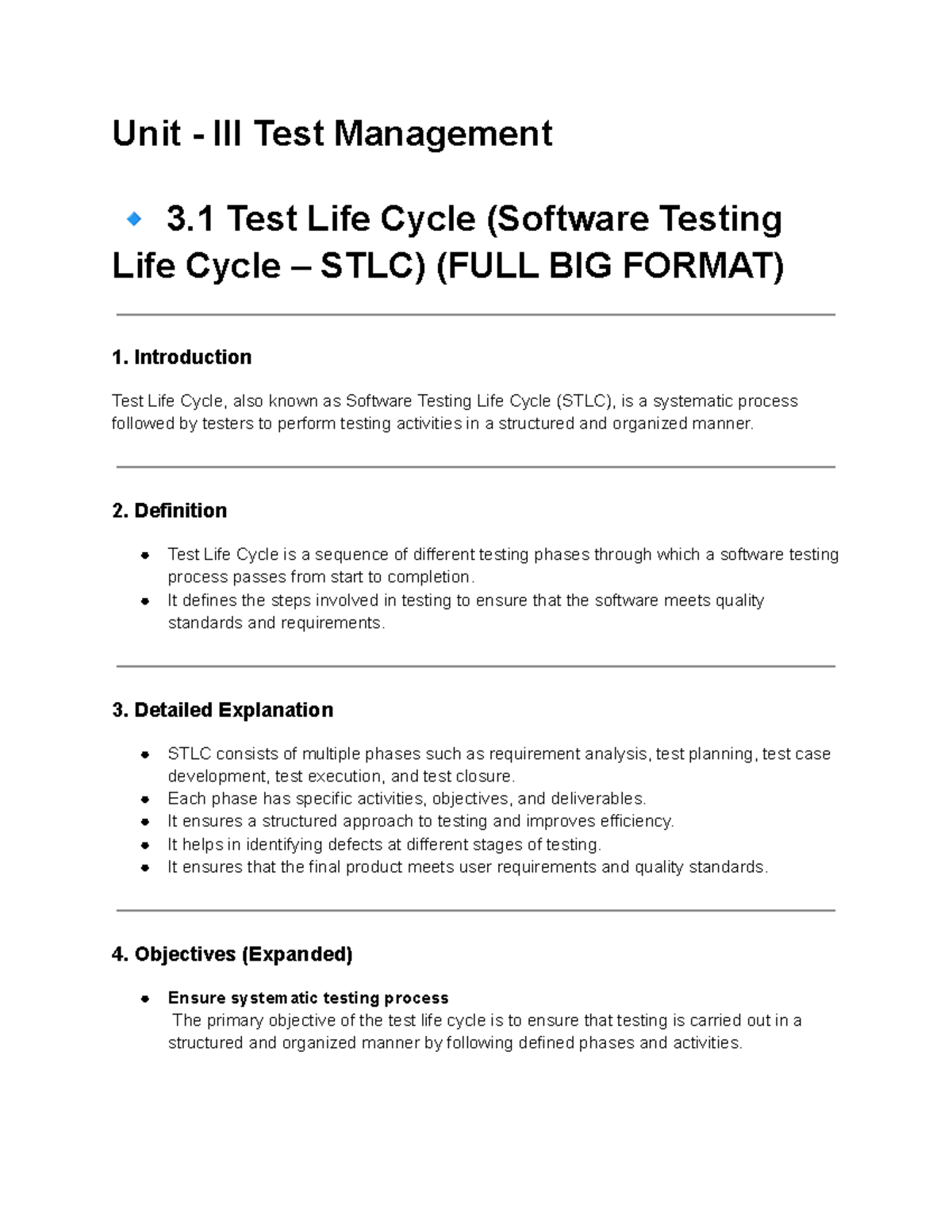 Unit Test Management 3.1: Understanding the Software Testing Life Cycle ...