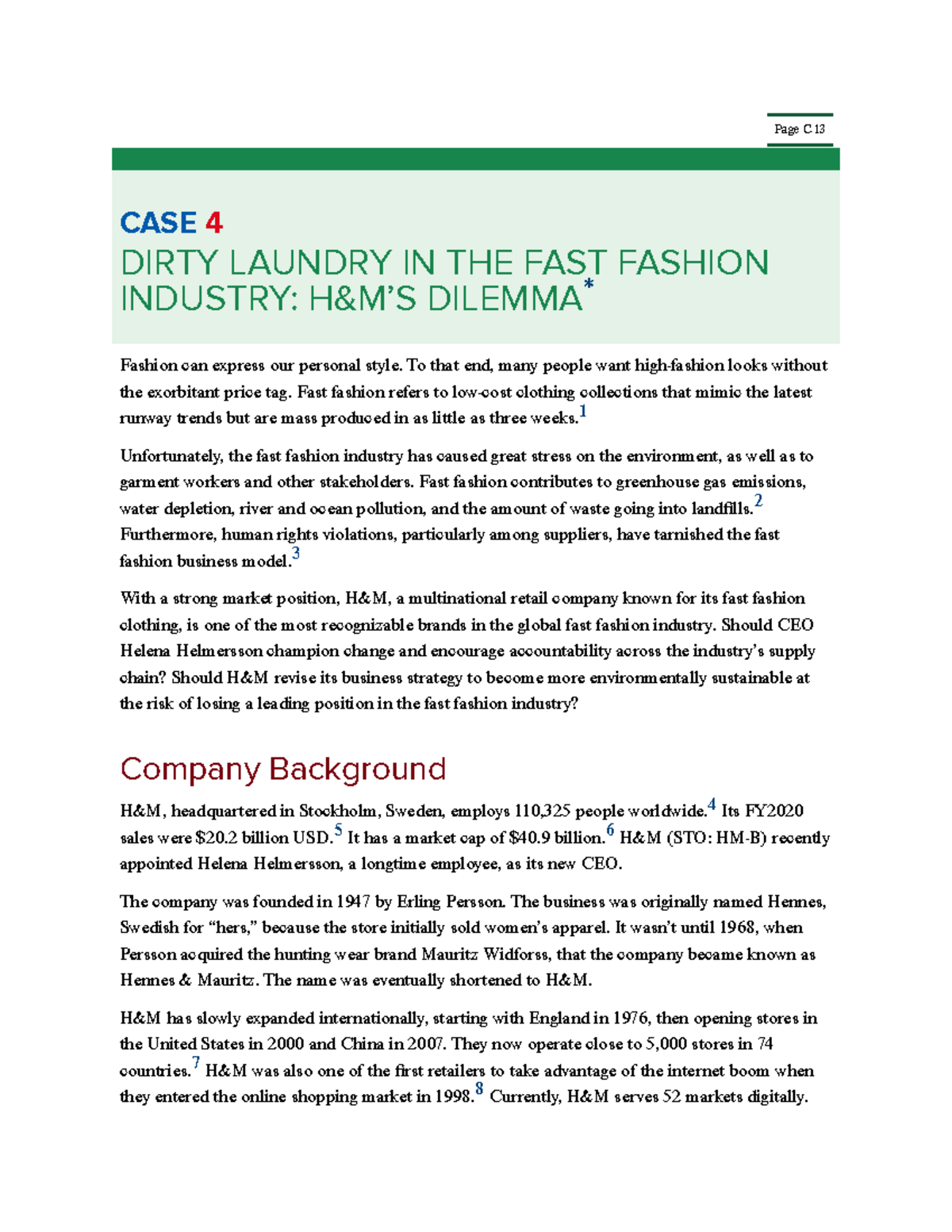 C13 Case Study: Dirty Laundry in the Fast Fashion Industry - Studocu