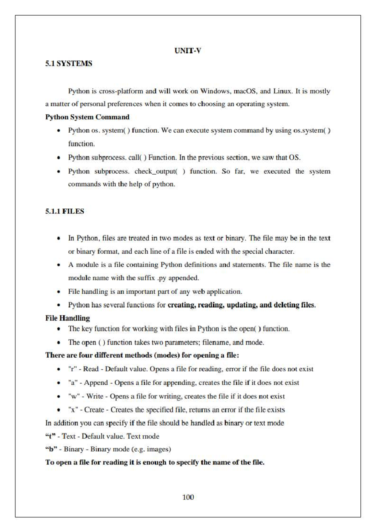UNIT-5 Python: Systems, File Handling, and Concurrency Concepts - Studocu