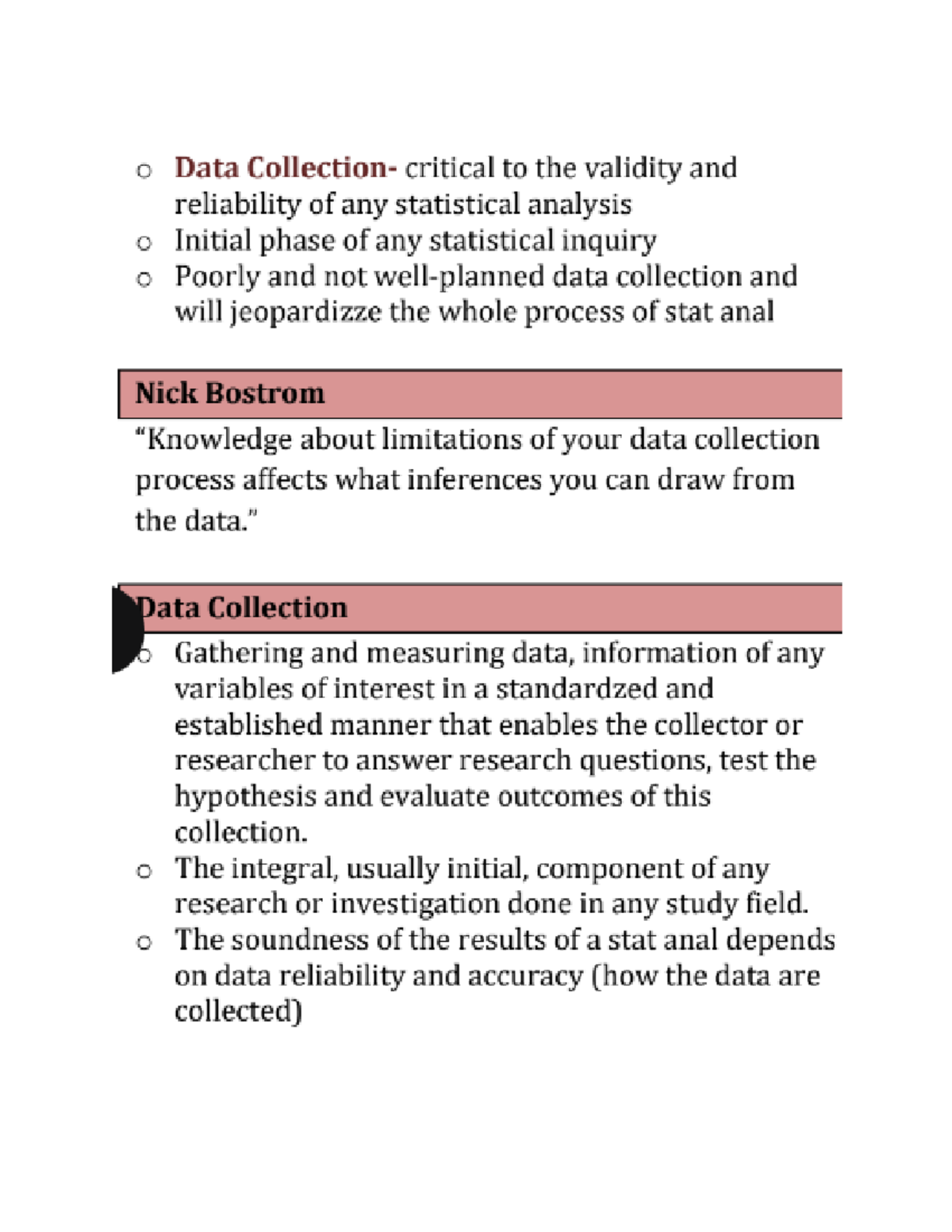 Data collection - Statistical - Data critical to the validity and ...