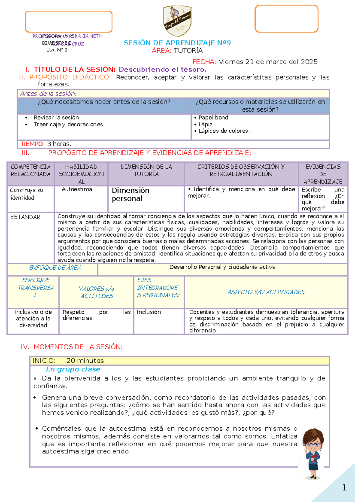 TUTORÍA SESIÓN 9: Descubriendo el Tesoro y Mejorando la Autoestima ...