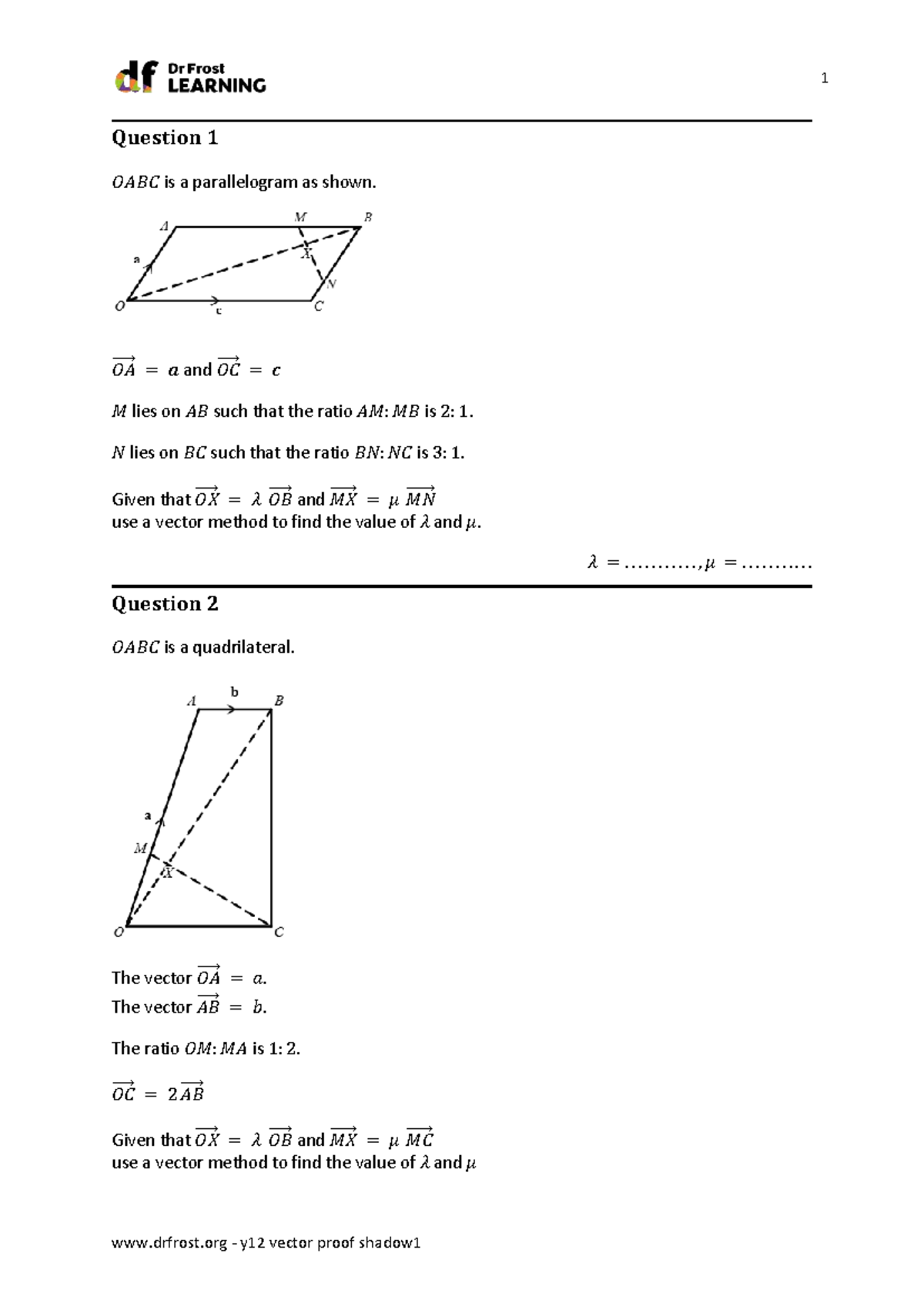 Y12 Vector Proofs: Parallelograms, Quadrilaterals & Triangles - Studocu