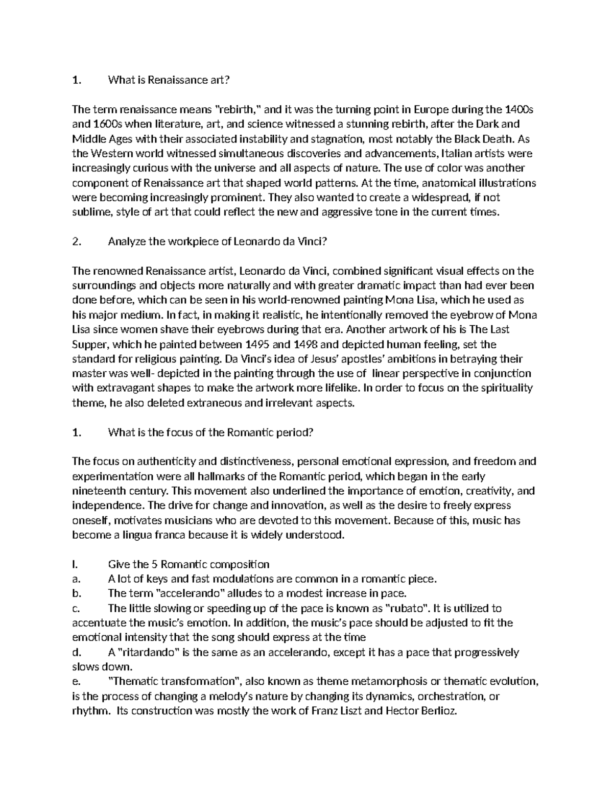 MAPEH 1: Renaissance Art, Romantic Period, and Team Sports Overview ...