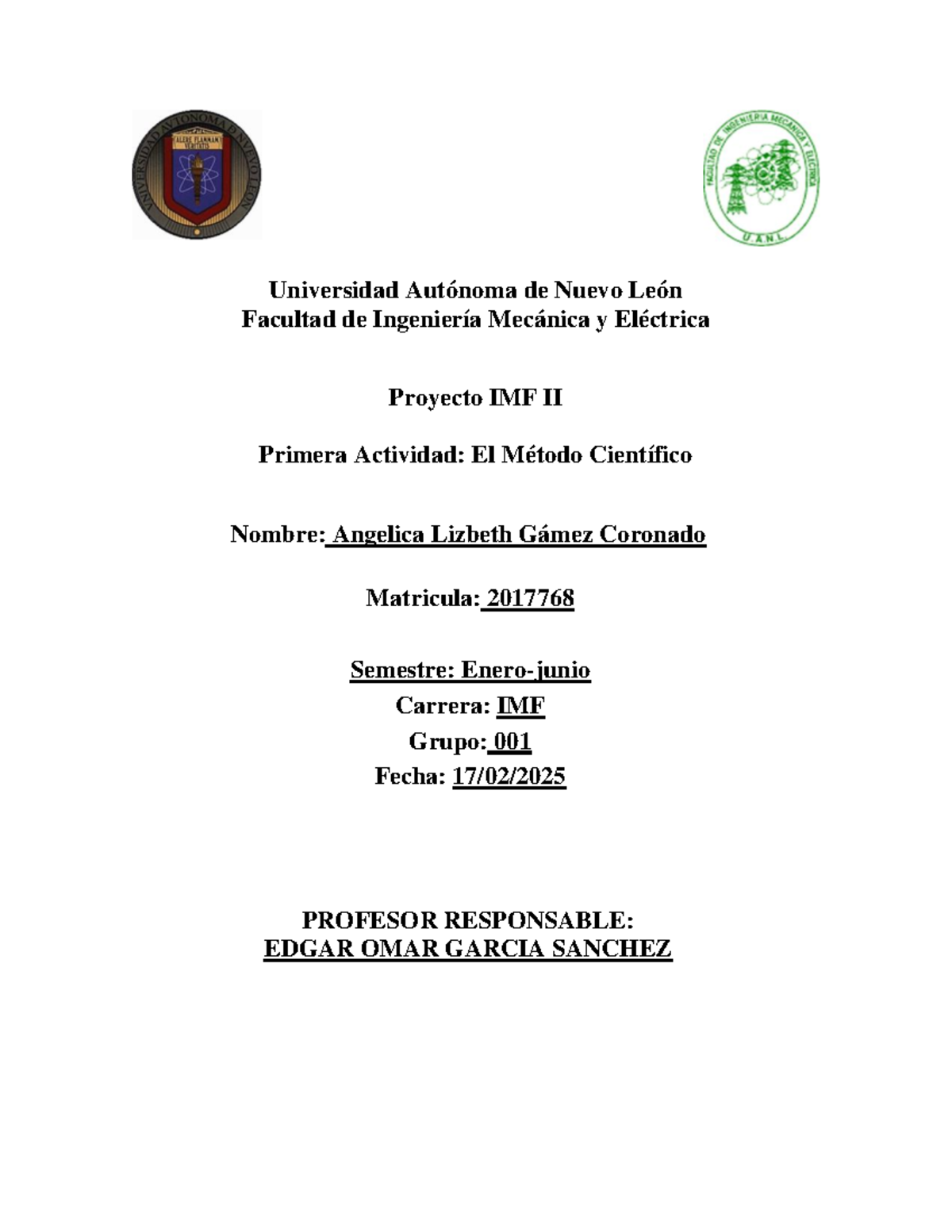 IMF II - Actividad 1: El Método Científico y su Aplicación - Studocu