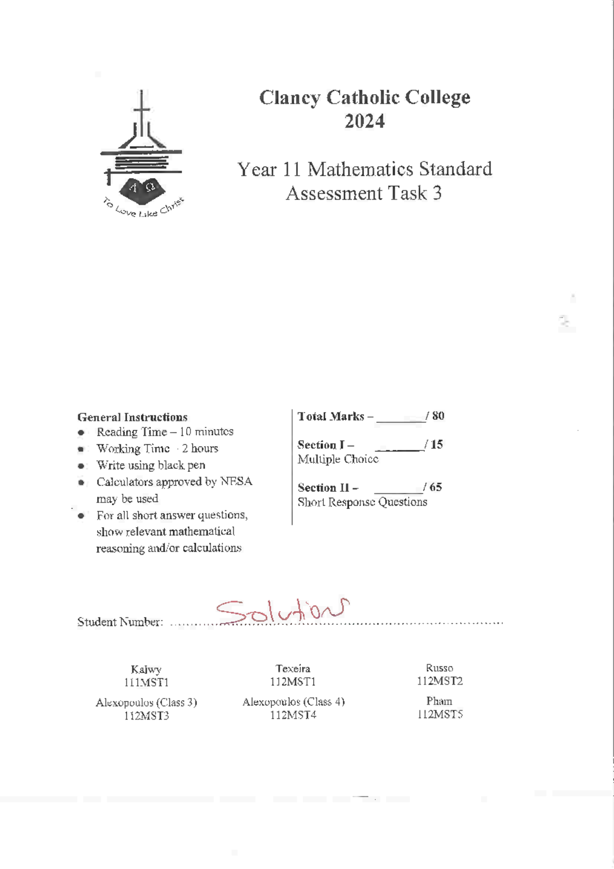 2024 Year 11 Mathematics Standard Assessment Task 3 Solutions - Studocu