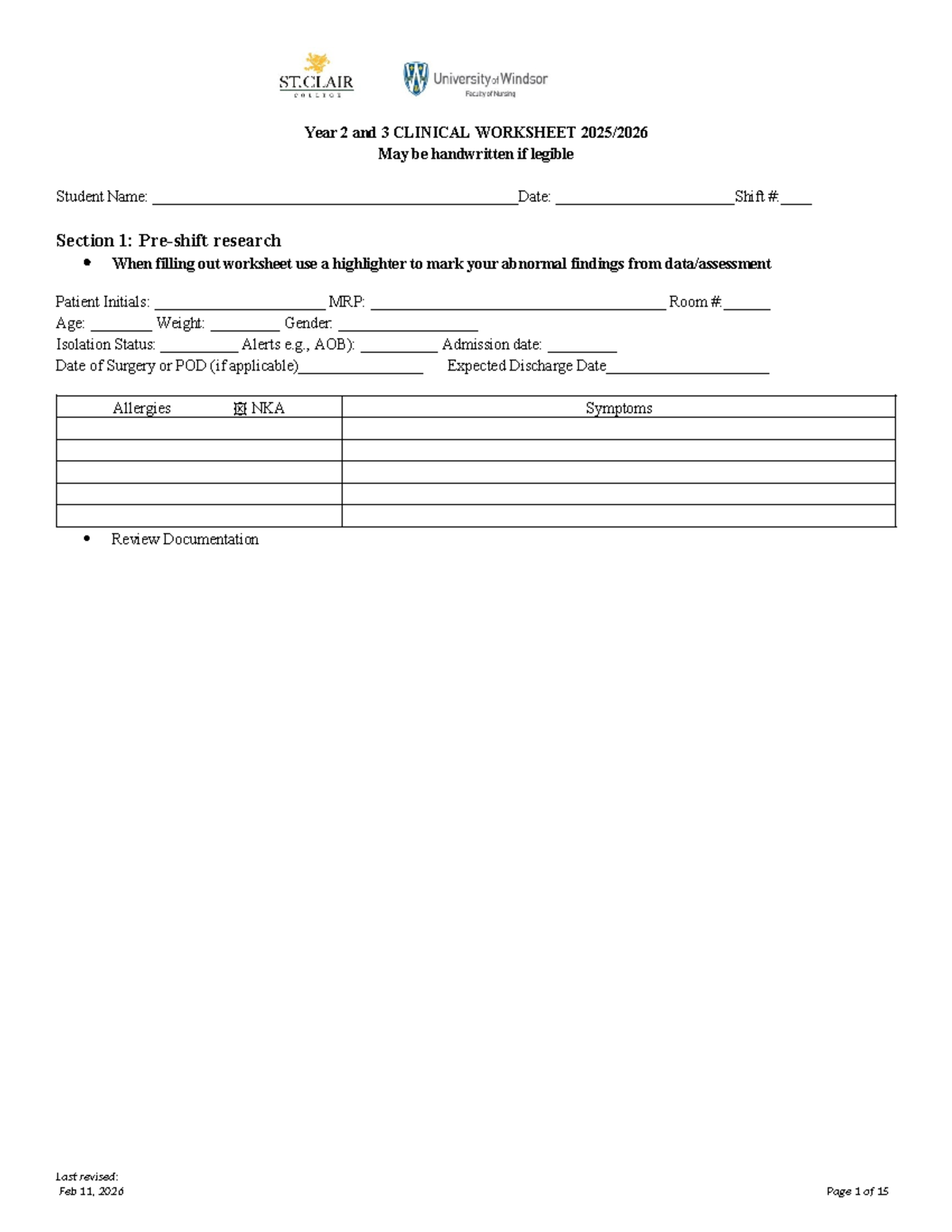 Year 2 & 3 Clinical Worksheet 2025-2026: Comprehensive Patient ...