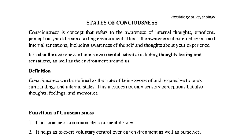 Physiology of Psychology: States of Consciousness (PSY 7) - Studocu