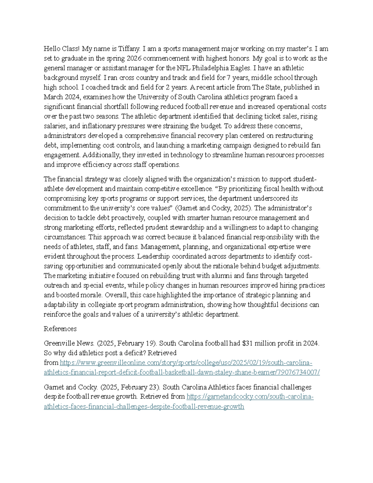 SPT-512 Case Study: Financial Recovery in College Athletics - Studocu