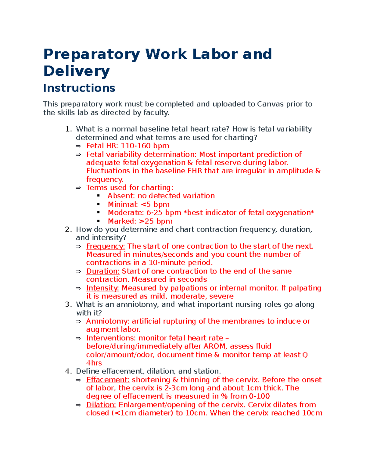 Preparatory Work Labor and Delivery - Preparatory Work Labor and ...