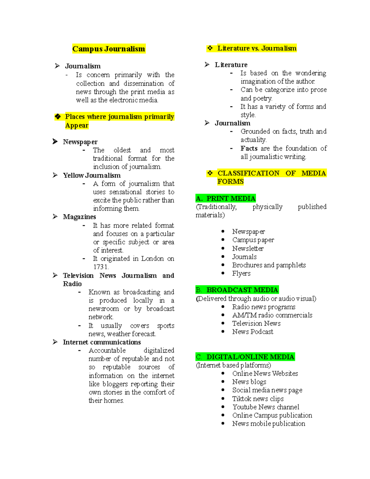 Campus Journalism Overview: Understanding Media Forms and Ethics - Studocu