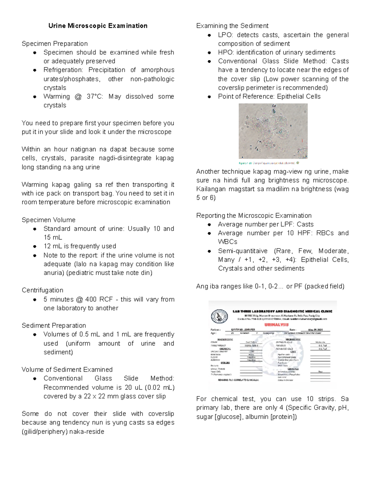 AUBF - Urine Microscopic Examination & Specimen Prep Guide - Studocu