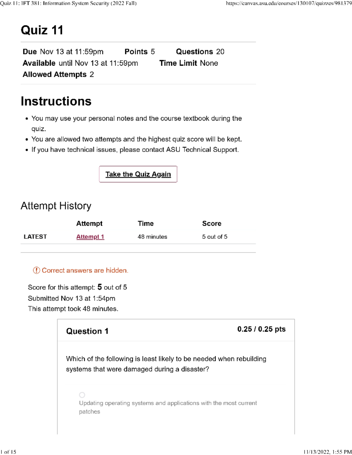 Module 11 Quiz Set 2: Instructions and Questions Review - Studocu