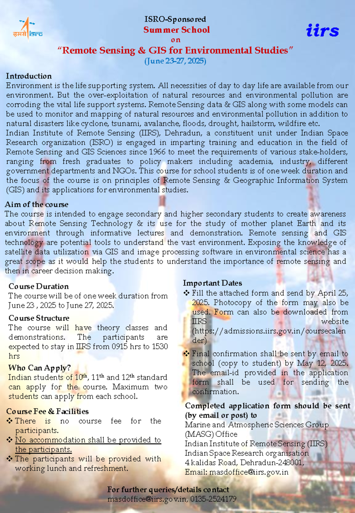 10 course flyer - all - ISRO-Sponsored Summer School on “Remote Sensing ...