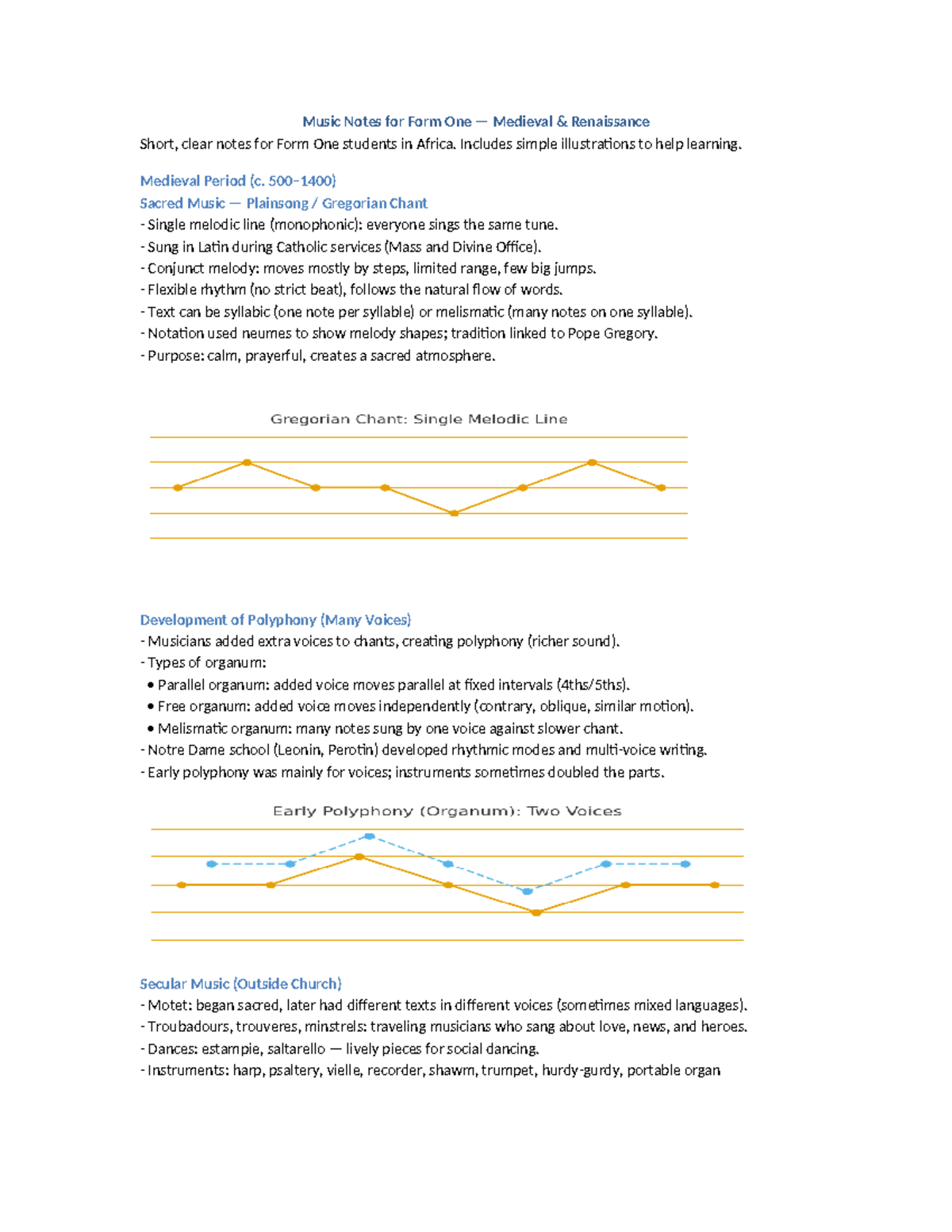 Music Notes for Form One: Medieval & Renaissance Overview - Studocu