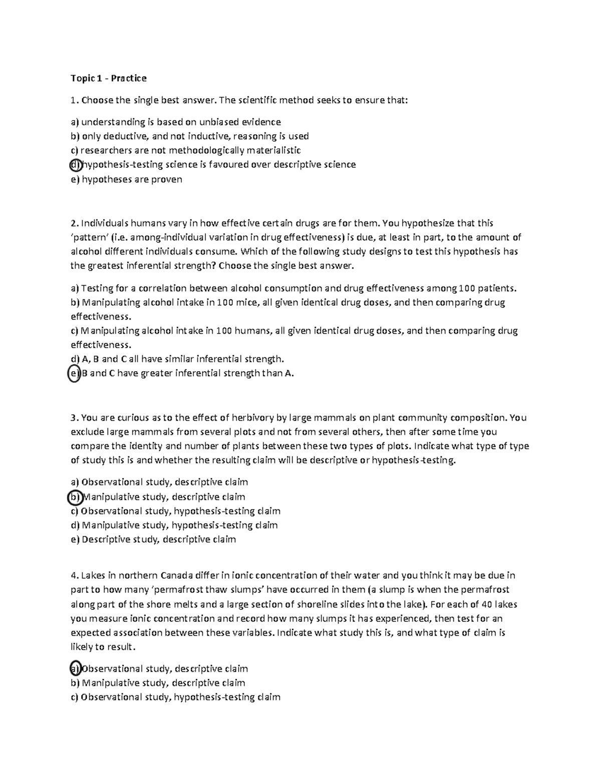 BIO1130 Topic 1 Practice: Scientific Method & Study Designs - Studocu