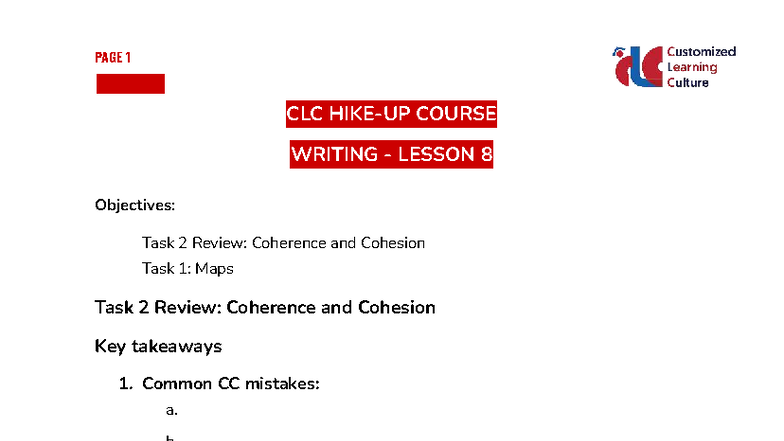 CLC WRITING LESSON 8: Coherence, Cohesion & Essay Tasks - Studocu
