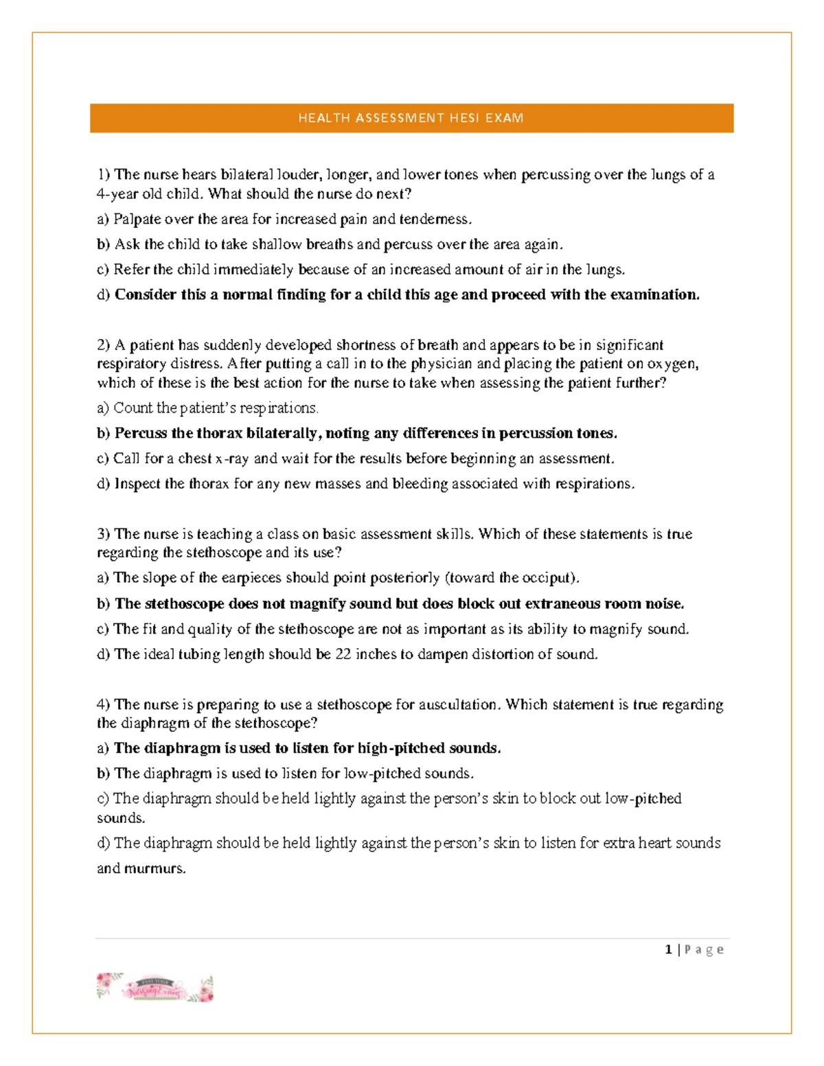 HESI 1 V1 and V2 Review Health Assessment 1 - HESI 1 - V1 and V2 REVIEW ...
