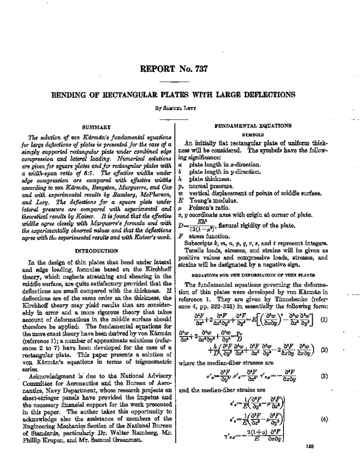 REPORT No. 737: Bending of Rectangular Plates with Large Deflections ...