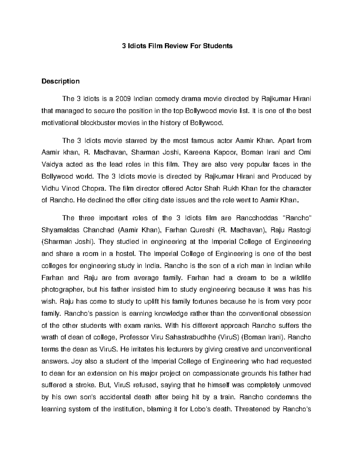 3 Idiots Film Review: Insights for Students and Motivators - Studocu